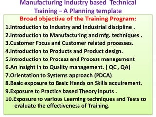 Manufacturing Industry Based Technical Training – A Planning Template ...