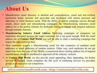 Manufacturing industry email address | PPTX | Email | Internet