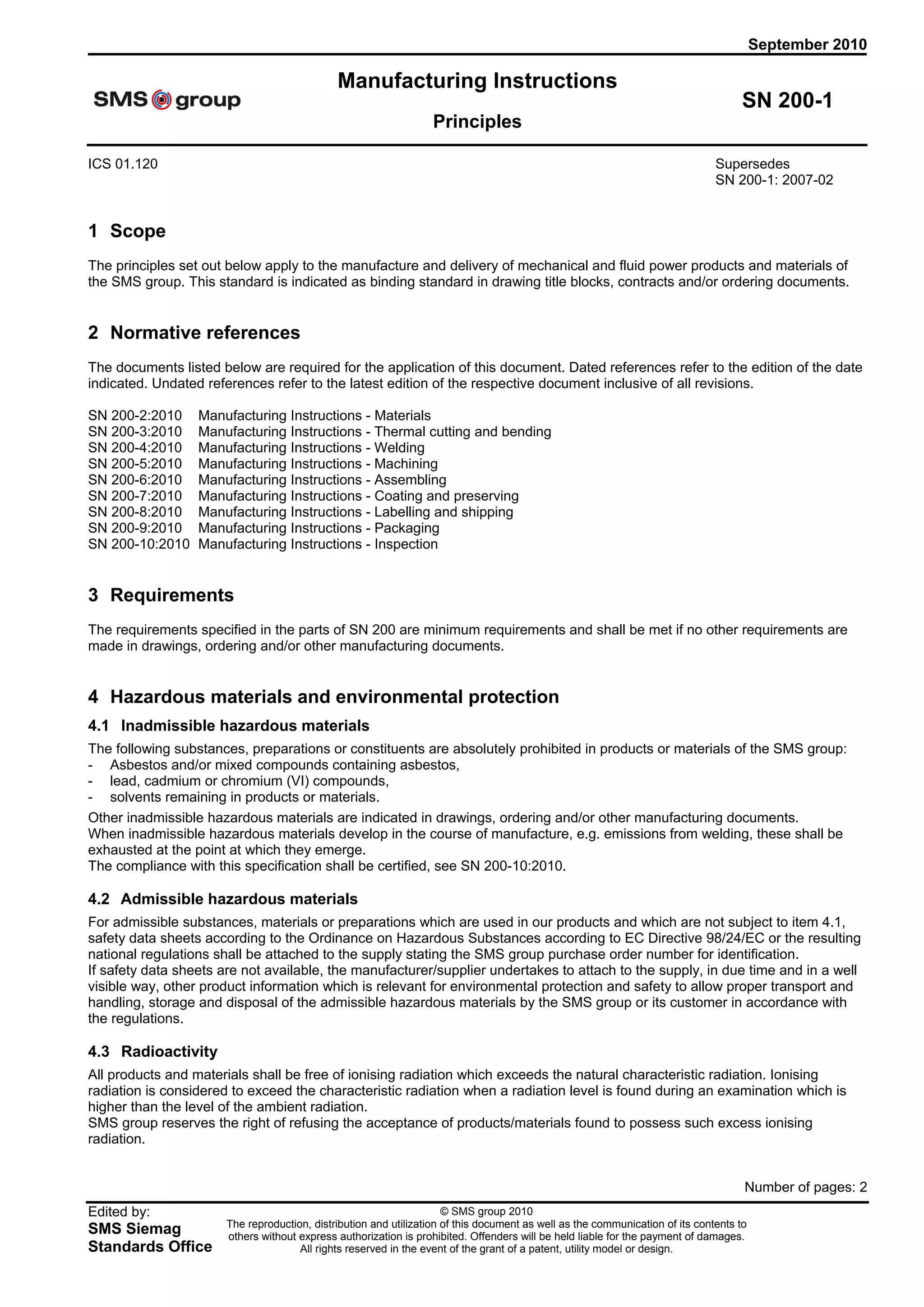Manufacturing instructions sn200_2010 | PDF