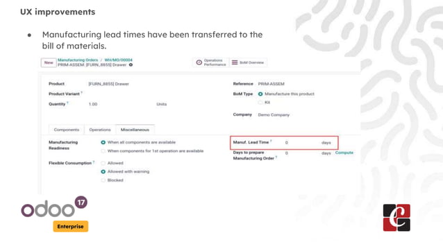 Manufacturing New Features in Odoo 17 - Odoo 17 Slides | PPTX | Technology & Computing