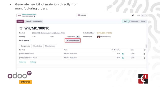 Manufacturing New Features in Odoo 17 - Odoo 17 Slides | PPTX | Technology & Computing