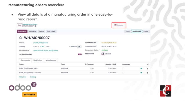 Manufacturing New Features in Odoo 17 - Odoo 17 Slides | PPTX | Technology & Computing