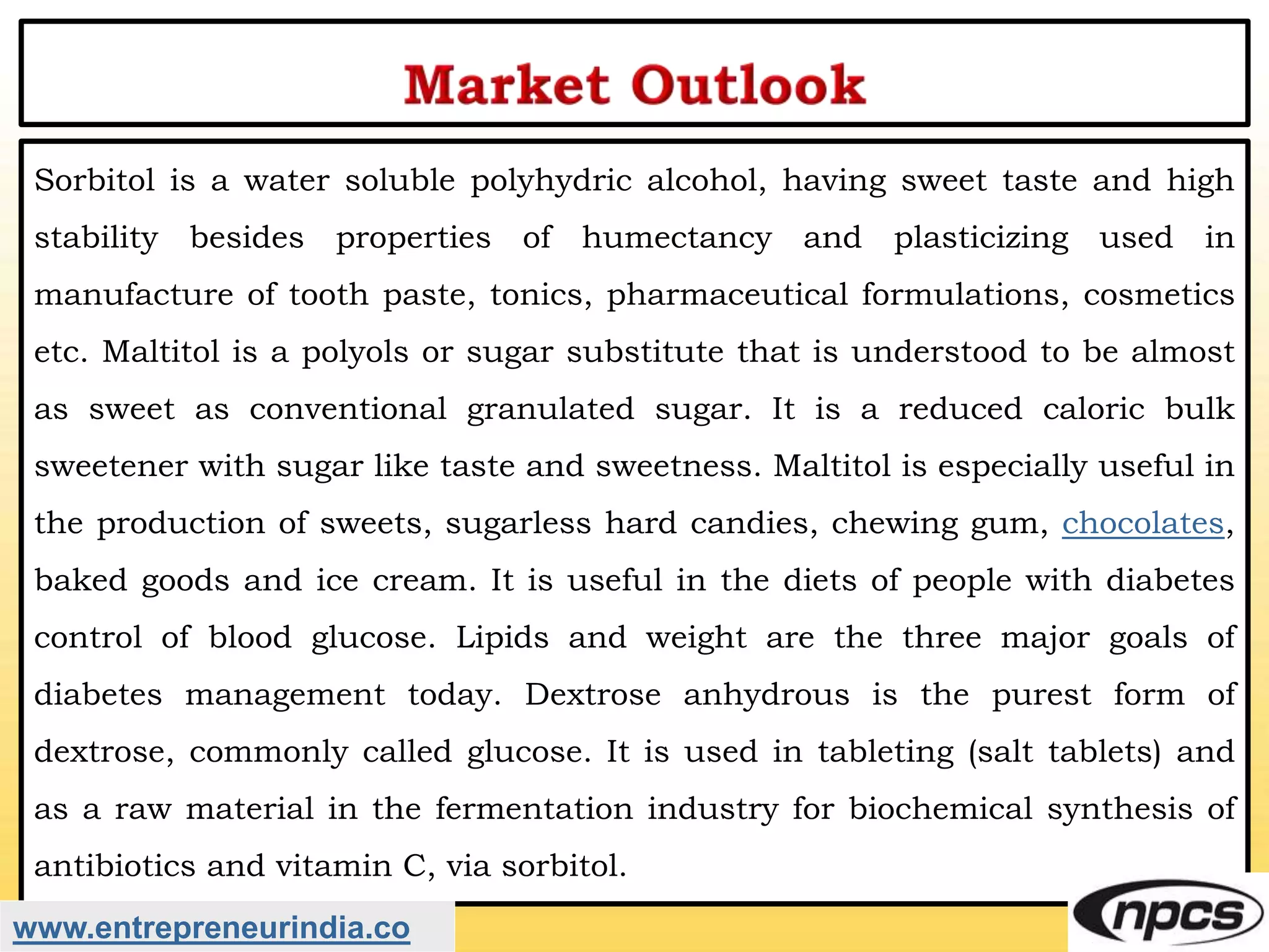 Manufacturing of dextrose anhydrous, sorbitol & vitamin c | PPTX