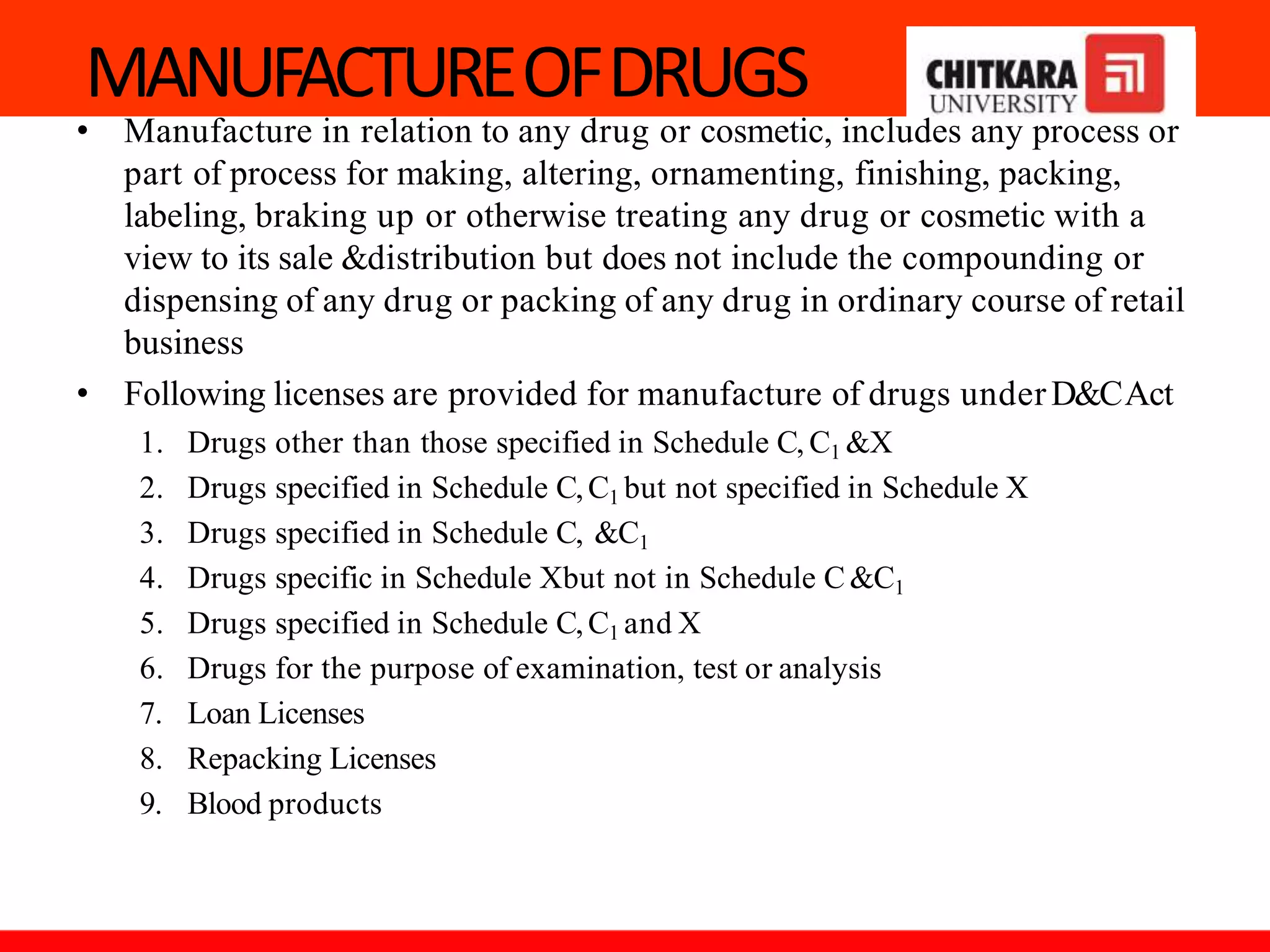 Manufacturing of drugs and cosmetics and schedule M DRA.pptx