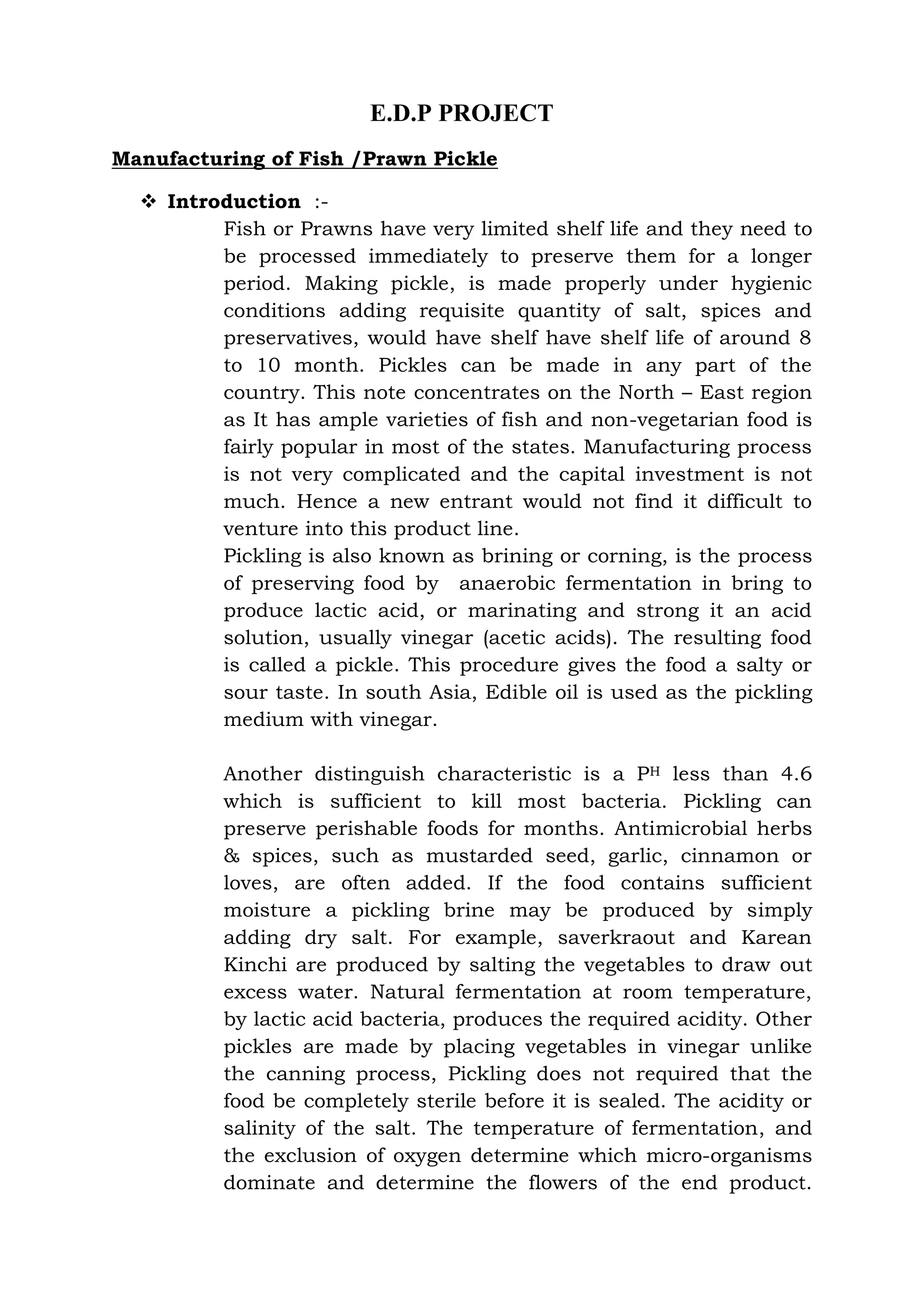 Manufacturing of fish ,prawn pickle | DOCX