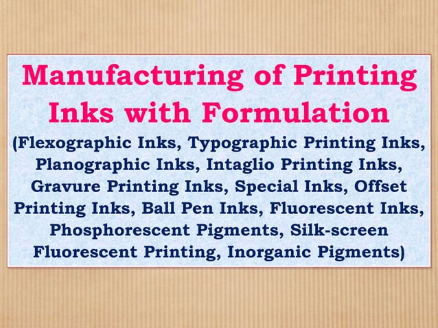 Manufacturing of Printing Inks with Formulation (Flexographic Inks ...