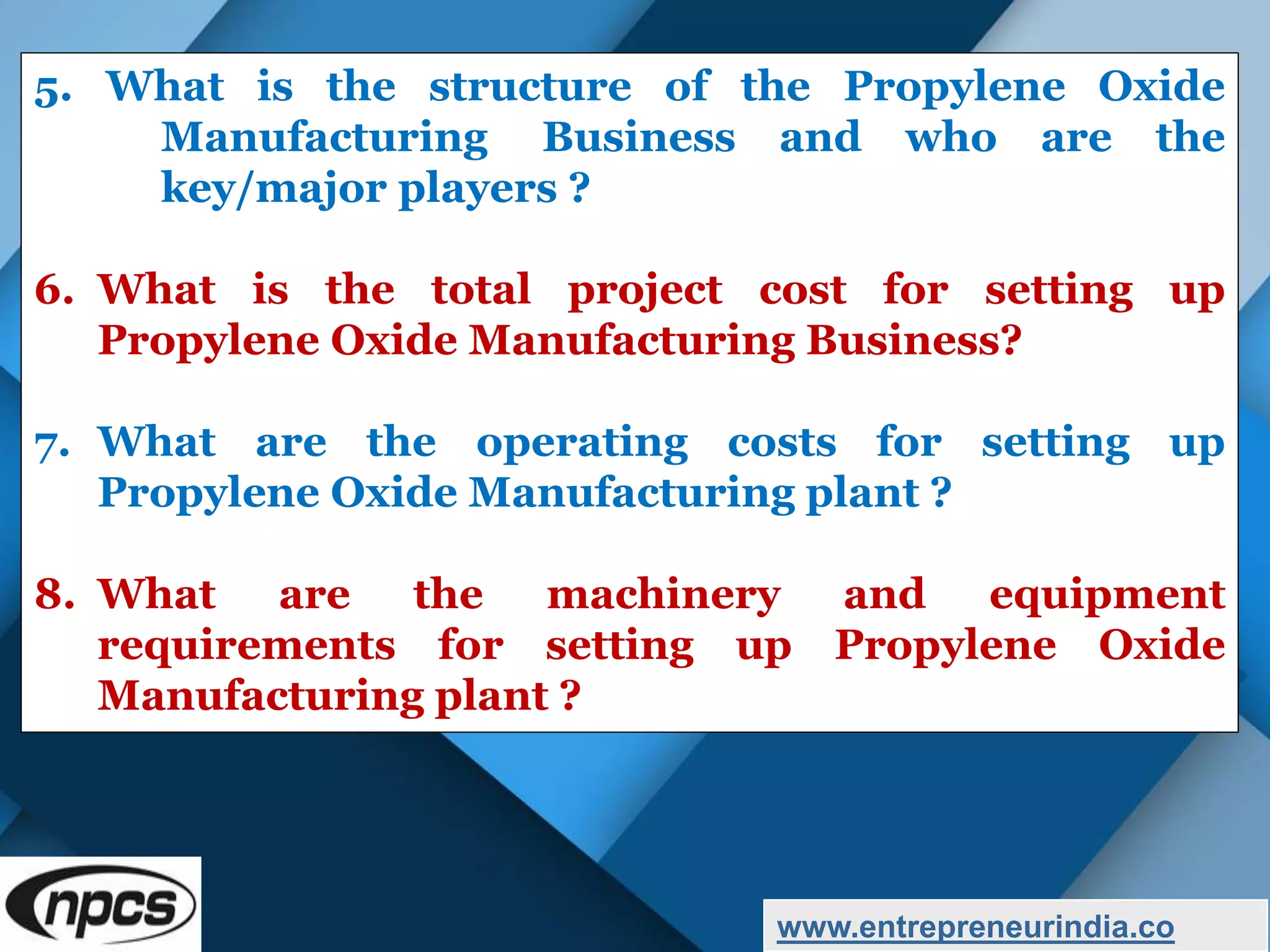 Manufacturing Of Propylene Oxide Ppt