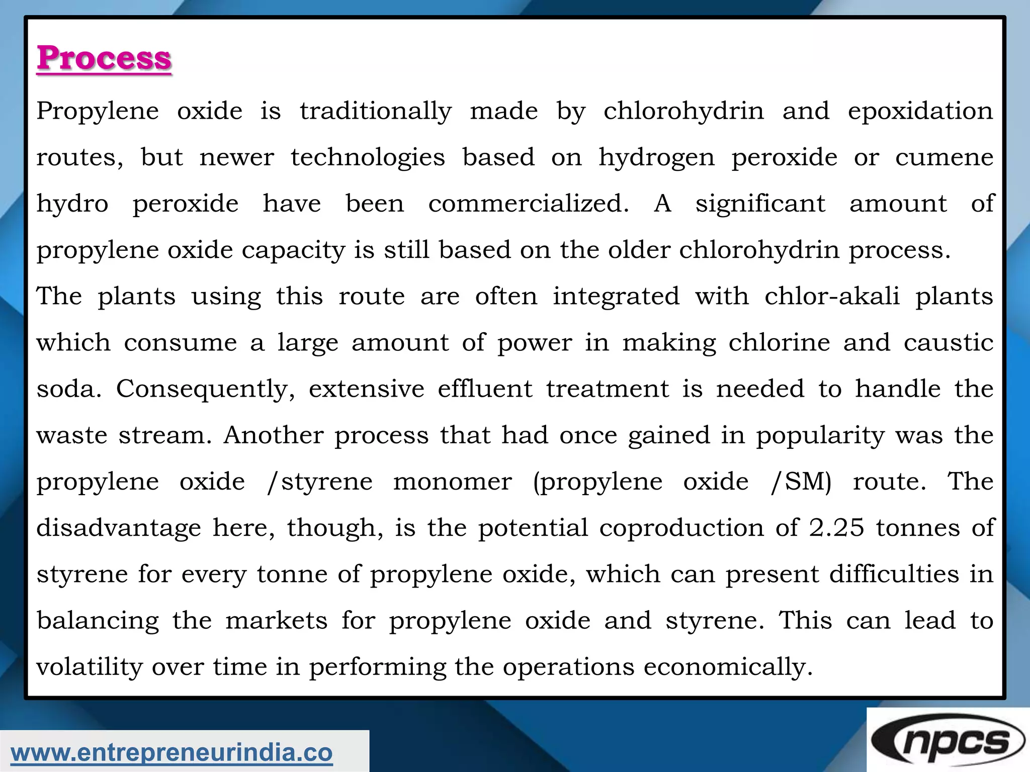 Manufacturing of propylene oxide | PPTX