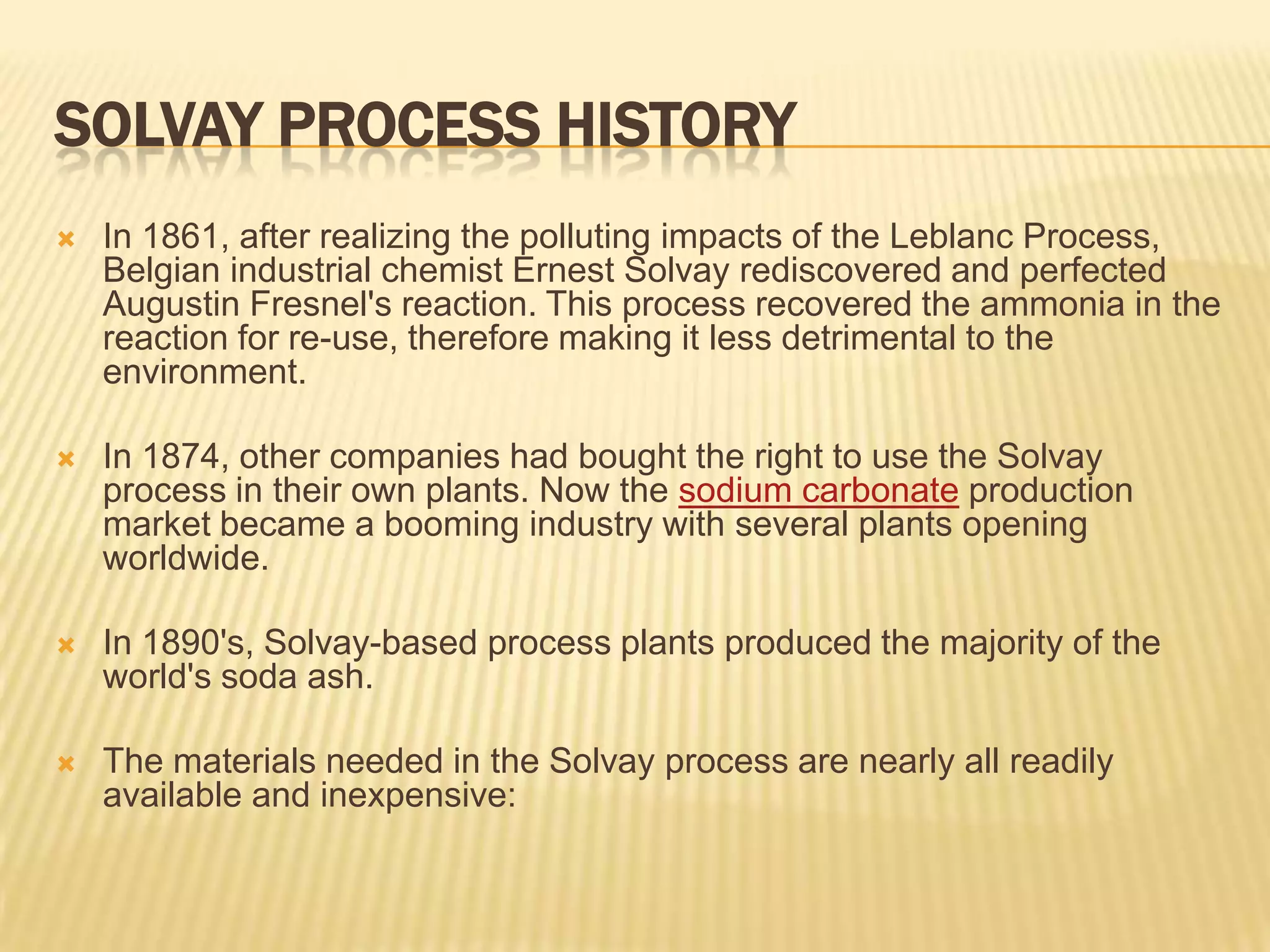 Manufacturing of sodium carbonate using solvay process | PPTX