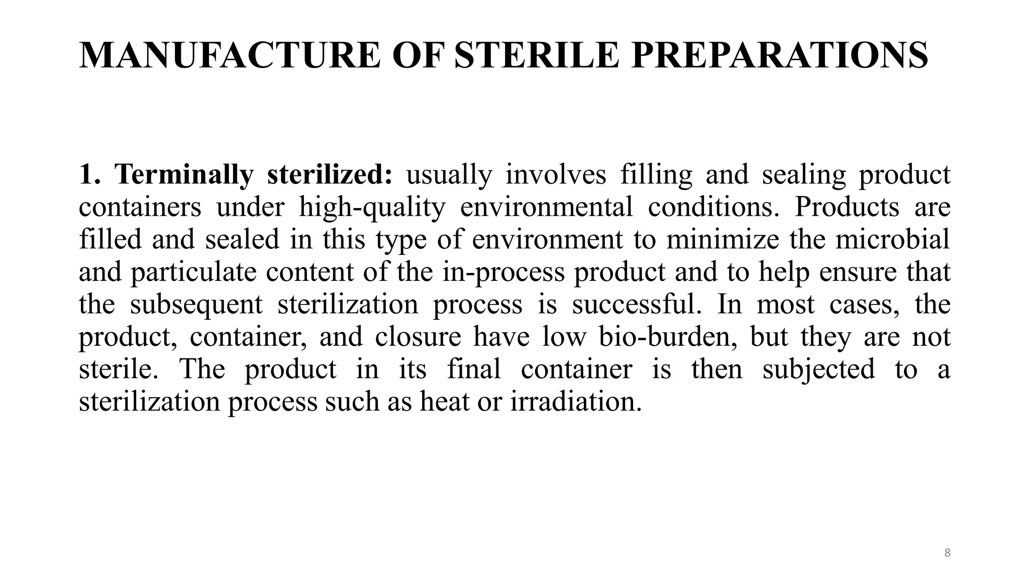 Manufacturing of sterile preparations | PDF