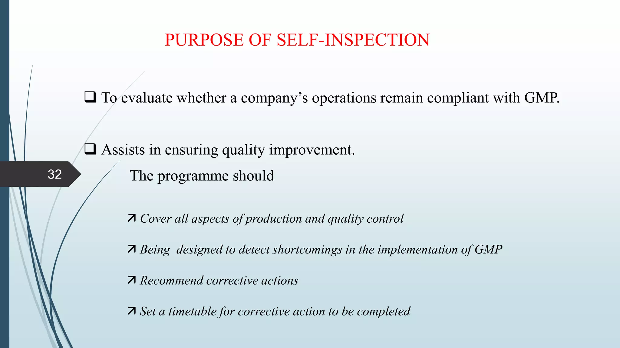 Manufacturing planning and self inspection in pharmaceutical industries ...