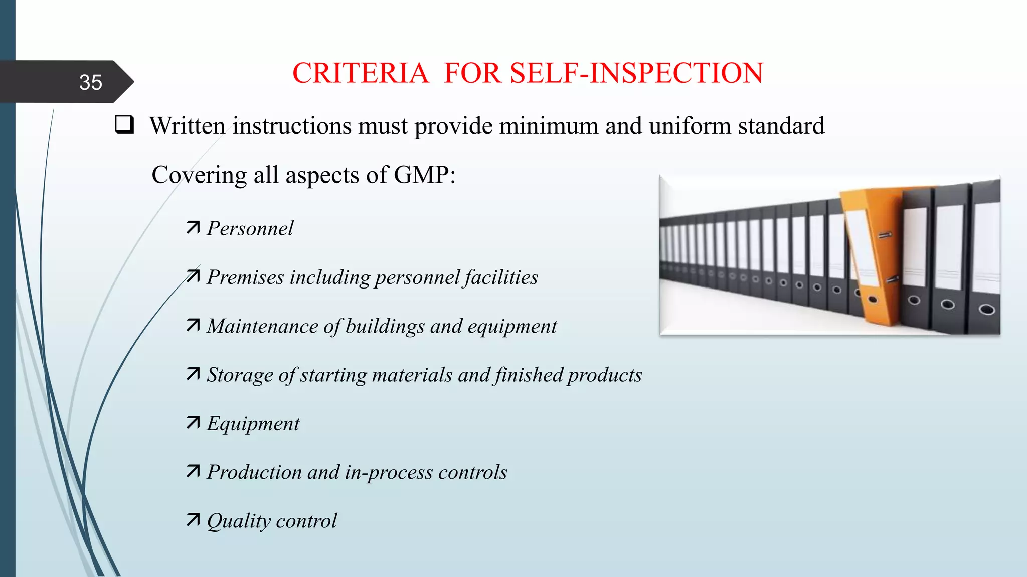 Manufacturing planning and self inspection in pharmaceutical industries ...