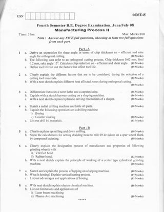 Manufacturing process-II Question papers | PDF