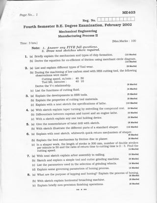 Manufacturing process-II Question papers | PDF