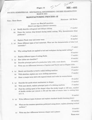 Manufacturing process-II Question papers | PDF