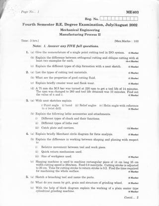 Manufacturing process-II Question papers | PDF