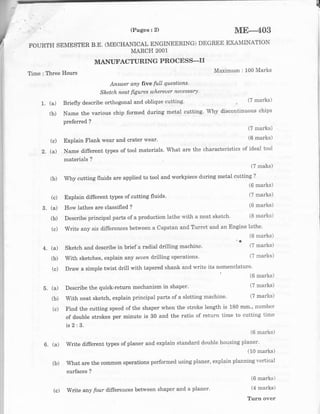 Manufacturing process-II Question papers | PDF