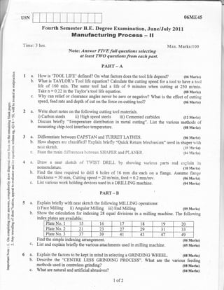 Manufacturing process-II Question papers | PDF