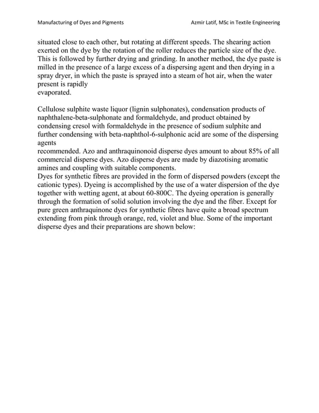 Manufacturing process of disperse dyes | PDF | Chemistry | Science
