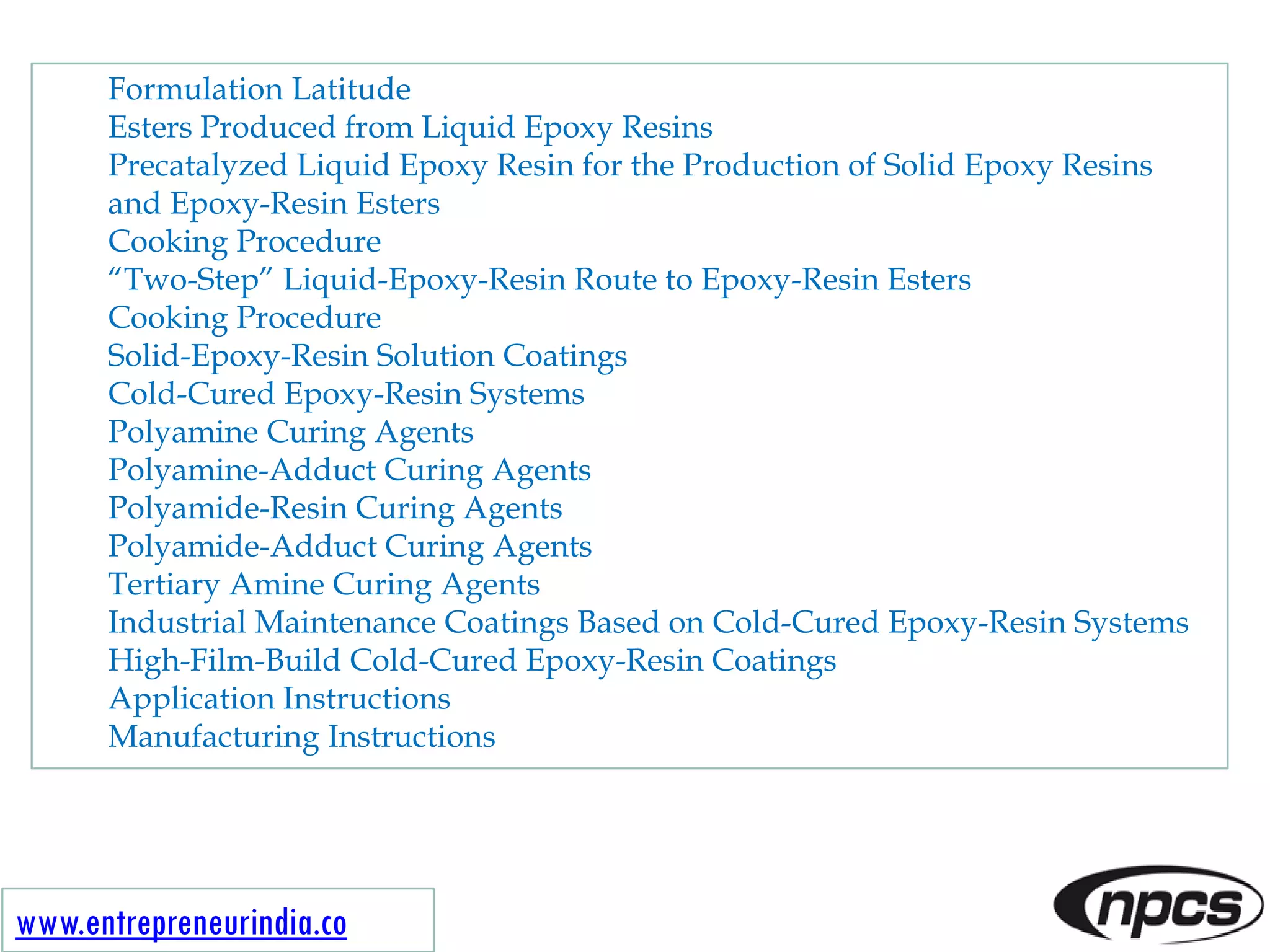 Manufacturing Process of Epoxy Resins with Formulation (Synthesis ...
