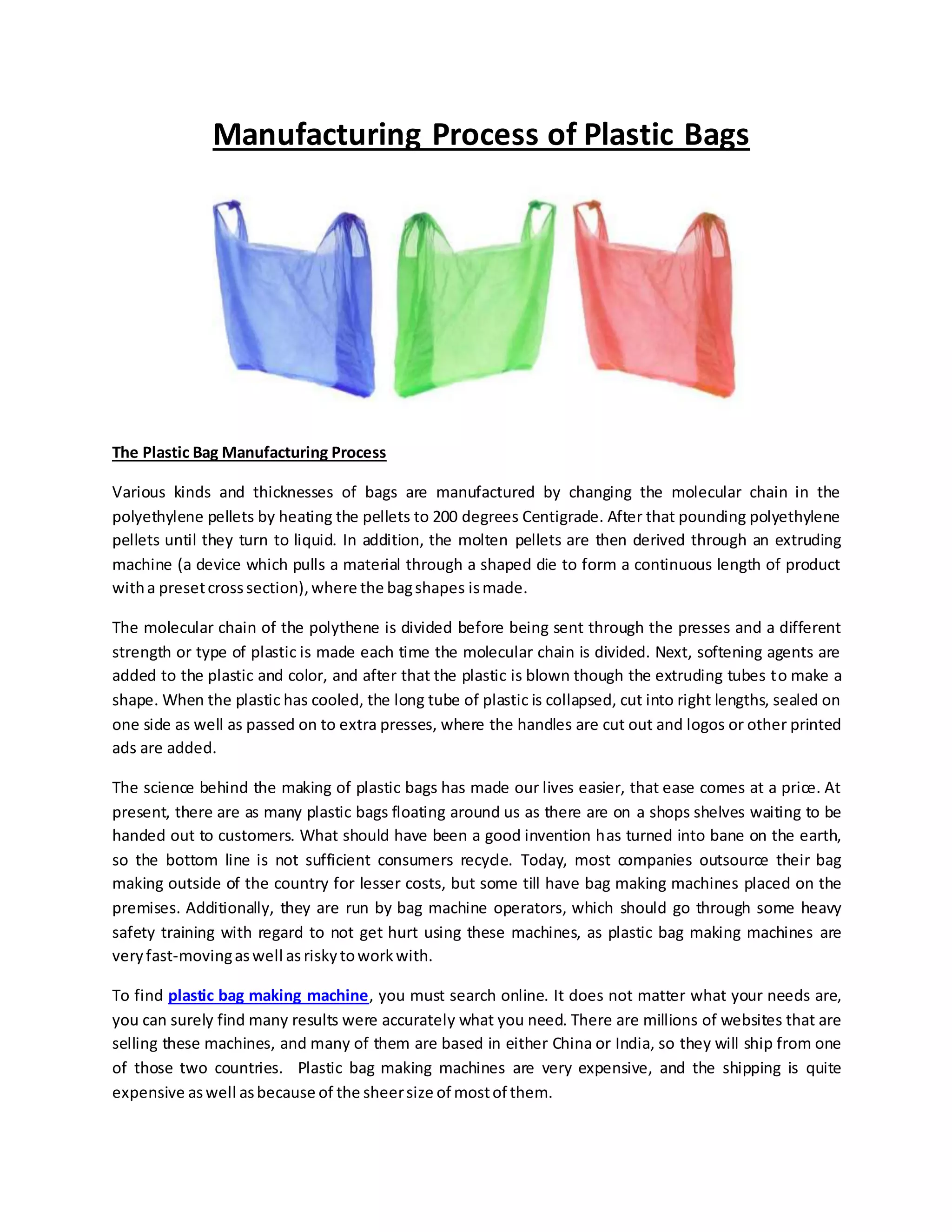 Manufacturing Process of Plastic Bags | DOCX