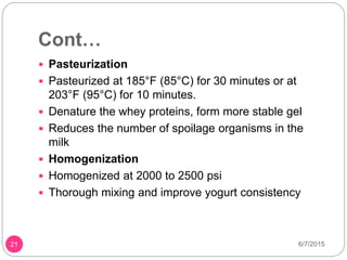 Manufacturing process of yogurt and dahi | PPTX
