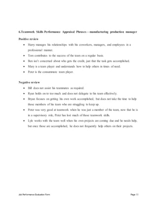 Manufacturing production manager performance appraisal | DOCX