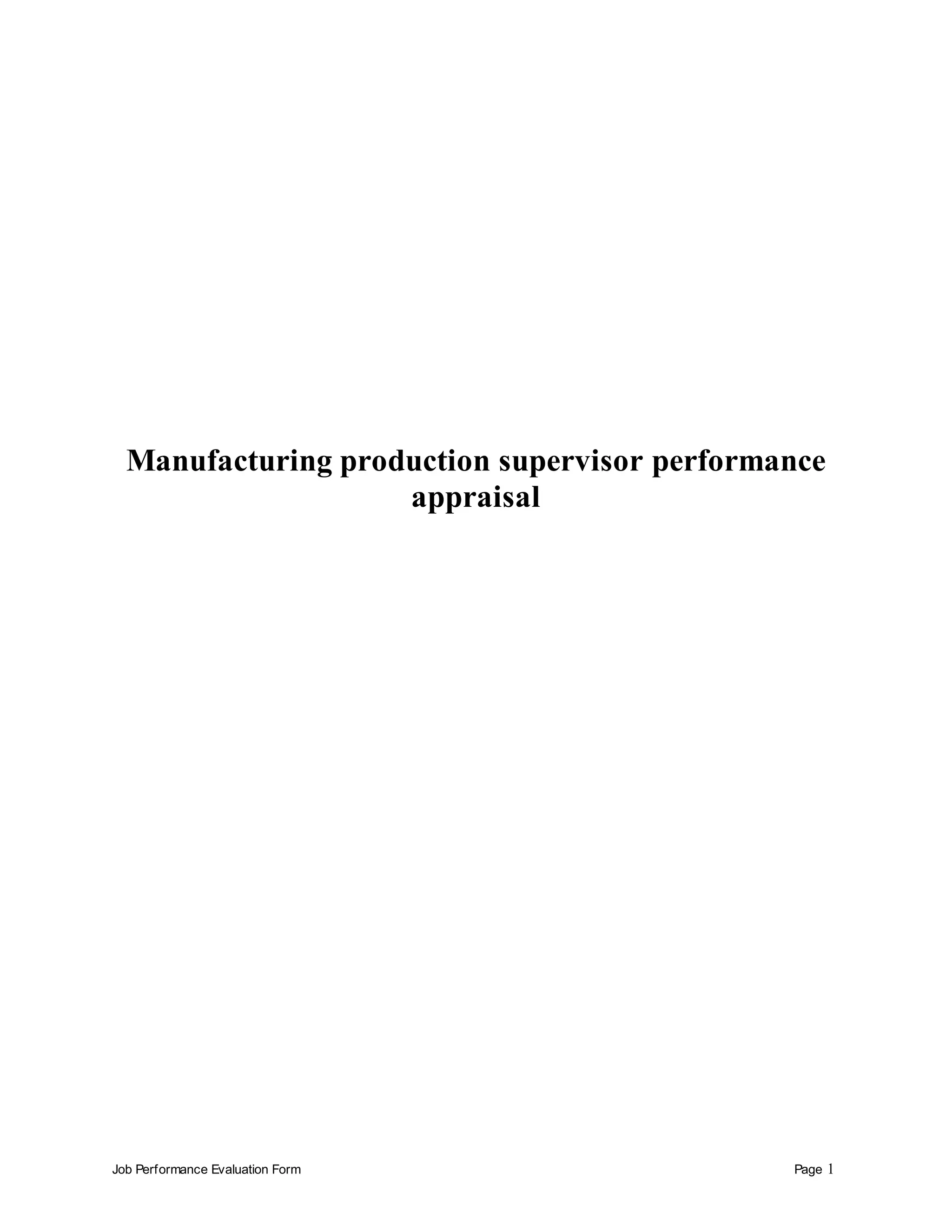 Manufacturing production supervisor performance appraisal | DOCX