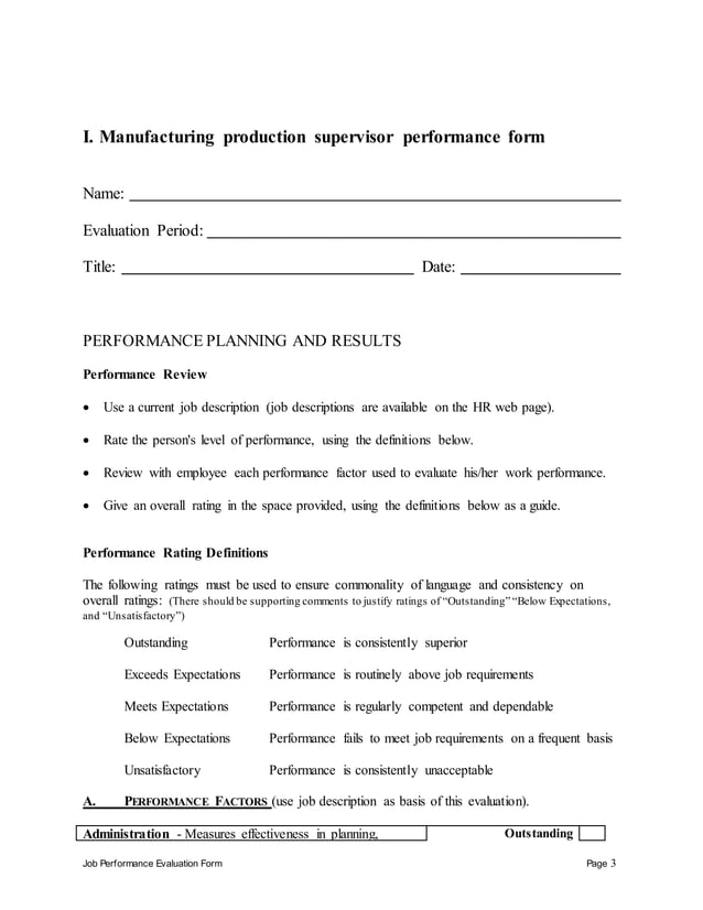 Manufacturing production supervisor performance appraisal | DOCX ...