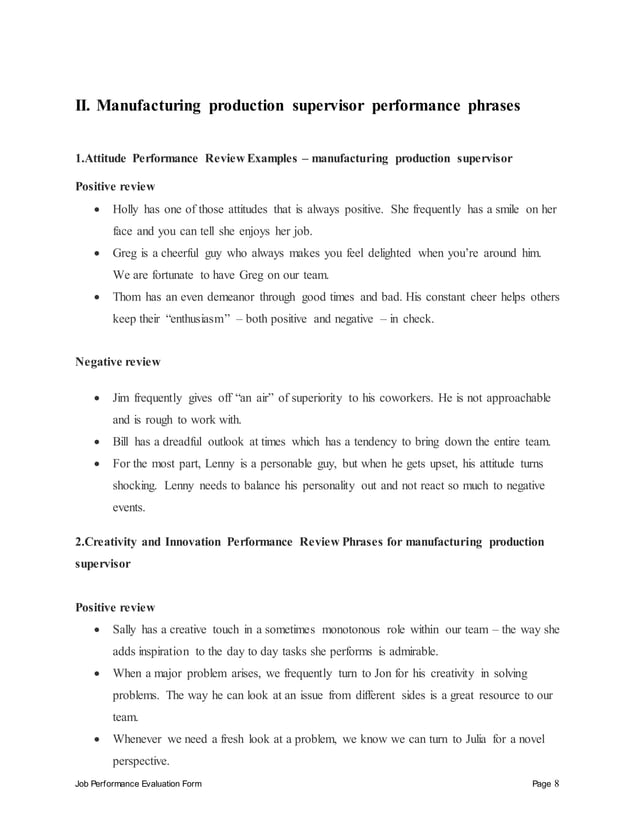 Manufacturing production supervisor performance appraisal | DOCX ...