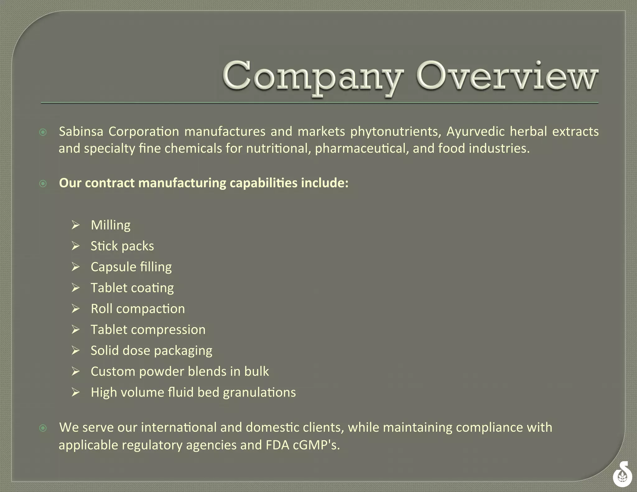 Sabinsa Manufacturing | PPT