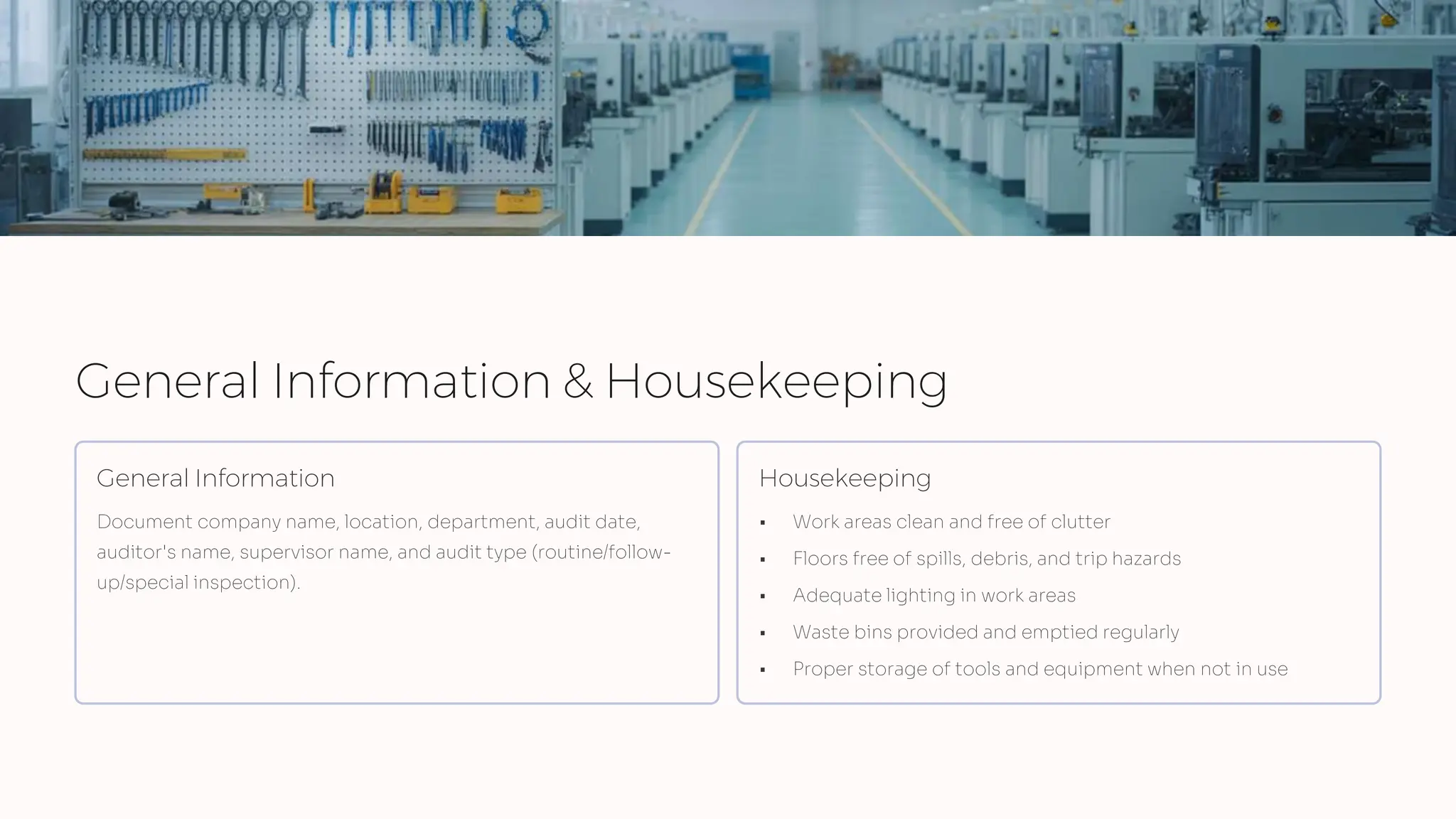 Manufacturing Safety Audit Checklist with eAuditor Audits & Inspections ...
