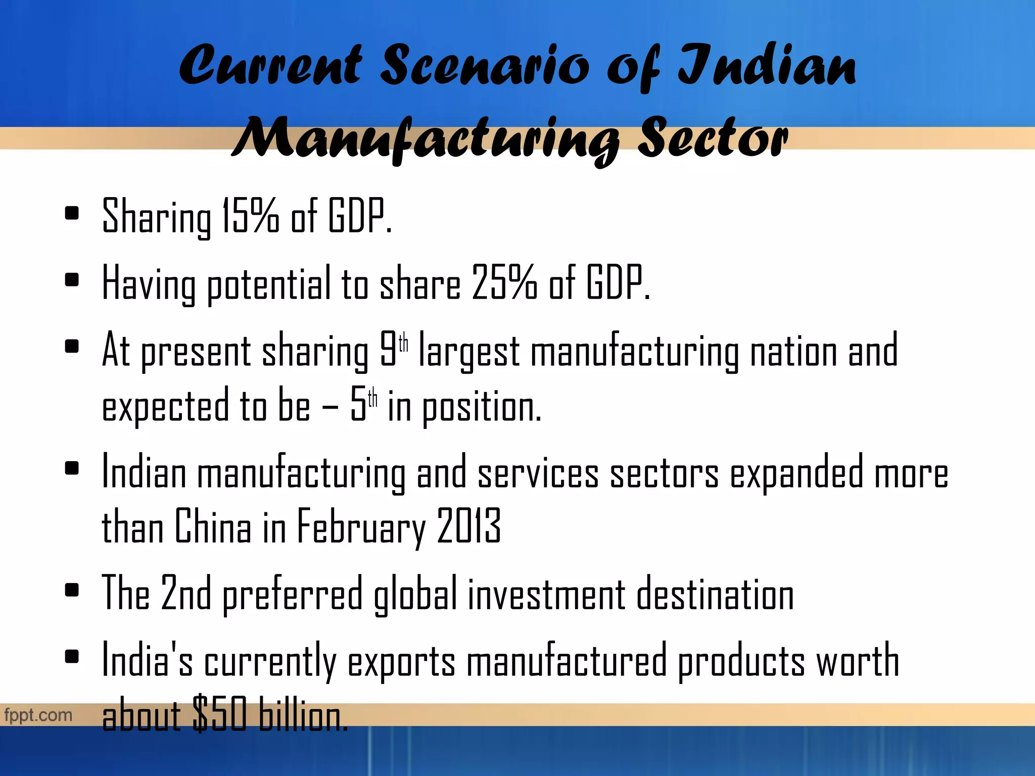 Manufacturing sector of india | PPT