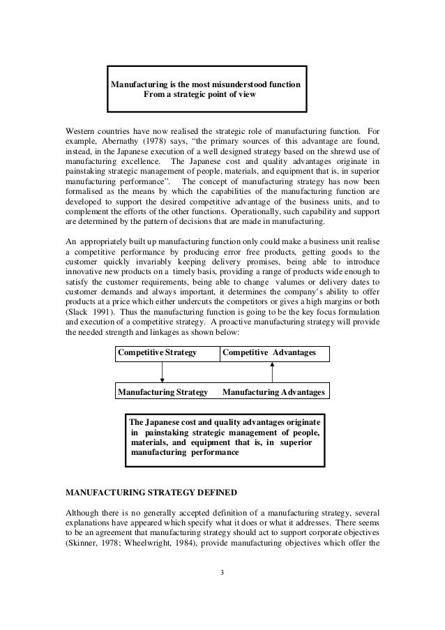 Manufacturing strategy