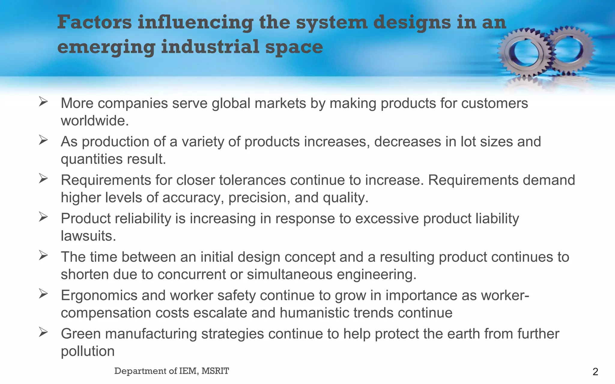 Manufacturing systems design | PPT