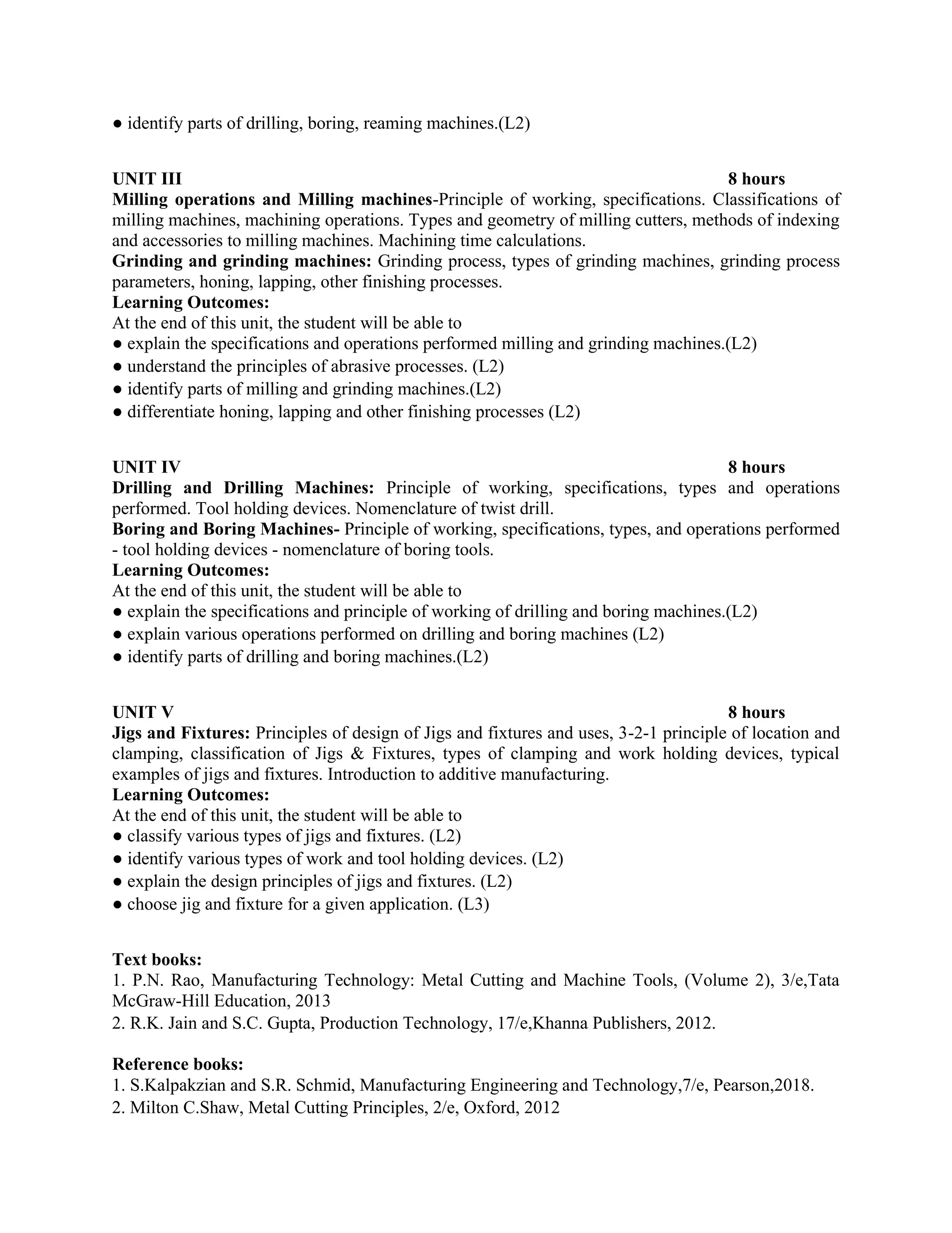 Manufacturing technology course syllabus | PDF