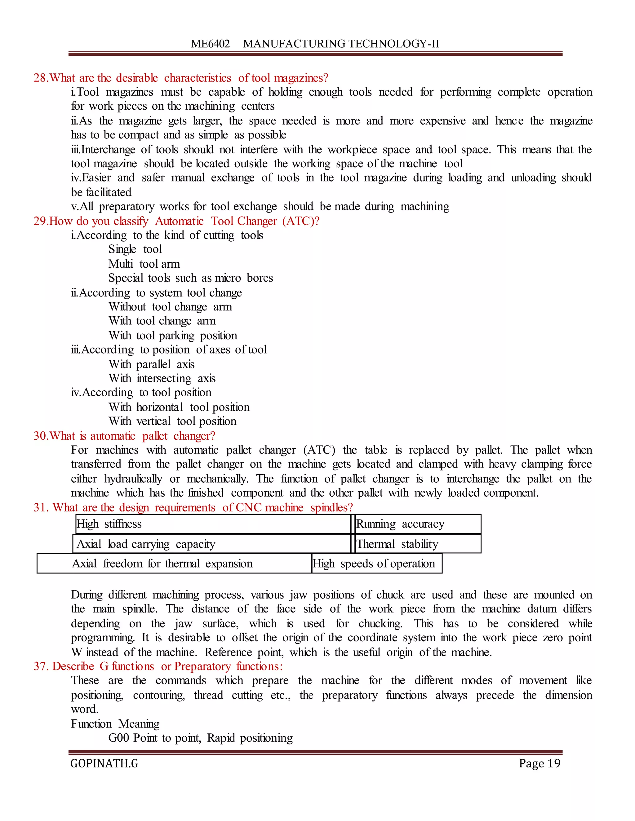 Manufacturing technology II 2 marks questions & answers | DOCX