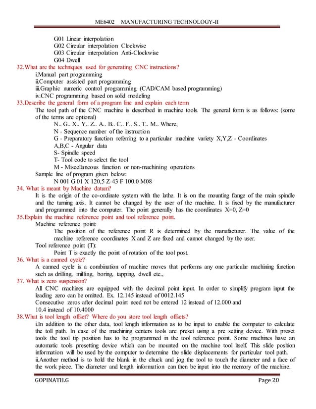 Manufacturing technology II 2 marks questions & answers | DOCX | Science