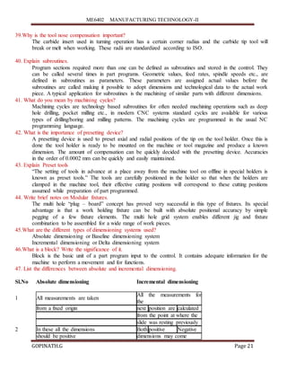 Manufacturing technology II 2 marks questions & answers | DOCX