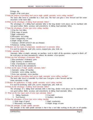 Manufacturing technology II 2 marks questions & answers | DOCX