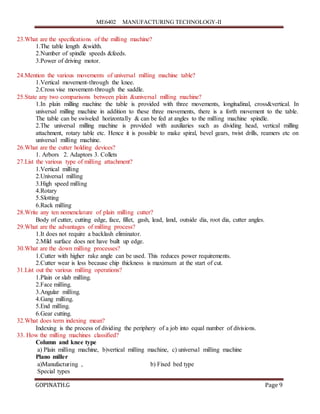 Manufacturing technology II 2 marks questions & answers | DOCX