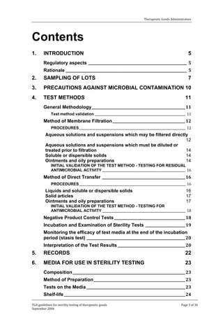 Manuf sterility testing guidelines (tga) 2006 | PDF
