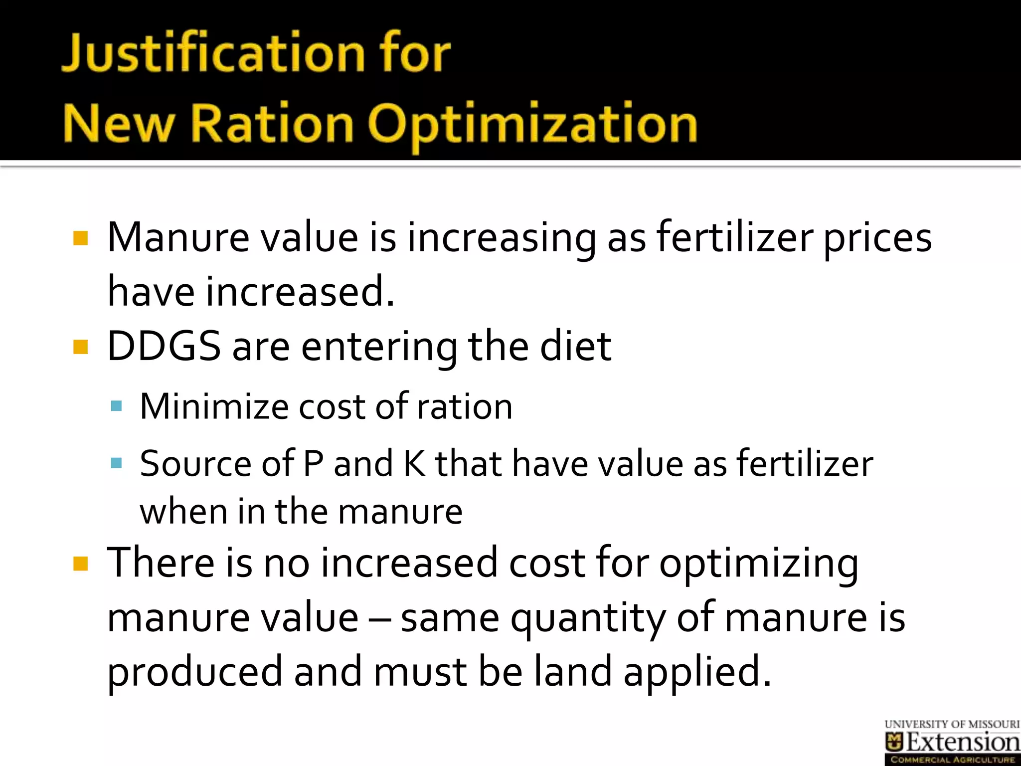 Integrating Manure Into Feed Ration Optimization | PPT