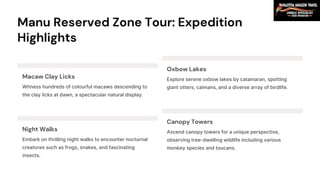 Manu Reserved Zone Tour: A Journey into the Heart of the Amazon | PDF