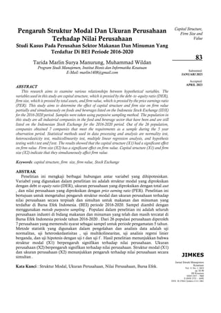 Manurung - 2023 - PENGARUH STRUKTUR MODAL DAN UKURAN PERUSAHAAN TERHADAP NILAI PERUSAHAAN PADA ...