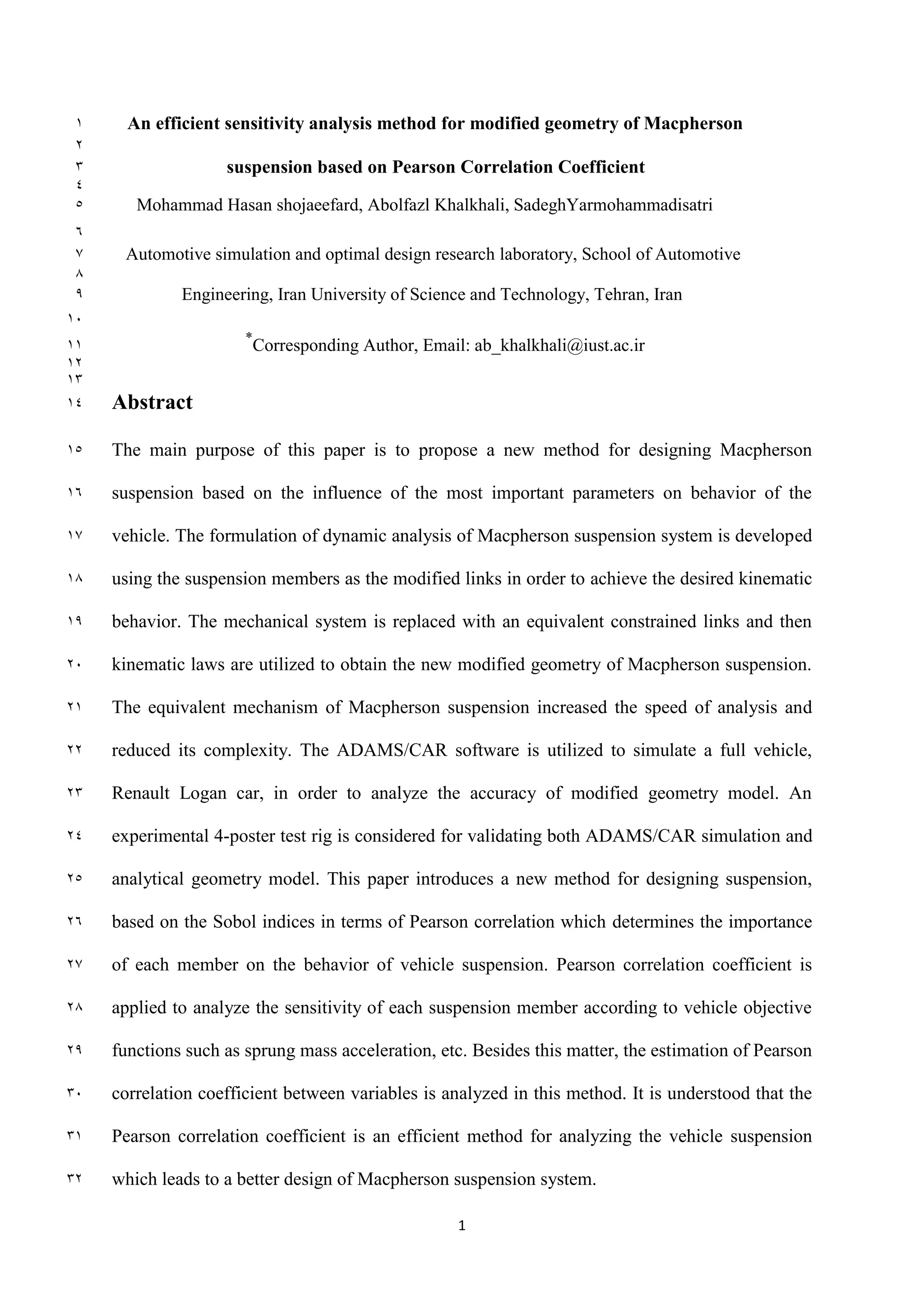 An efficient sensitivity analysis method for modified geometry of Macpherson suspension based on ...