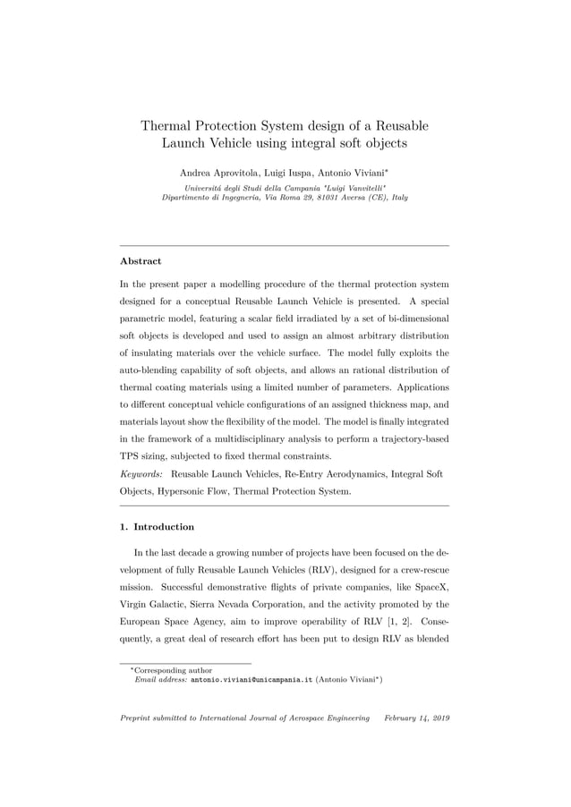 Thermal Protection System design of a Reusable Launch Vehicle using ...