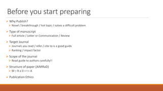 How to Prepare a Manuscript for Scientific Journal Publication | PDF