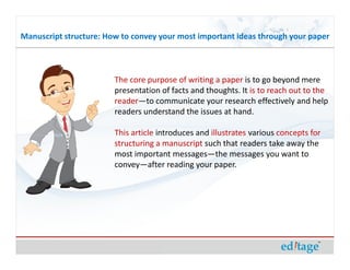 Manuscript structure: How to convey your most important ideas through ...