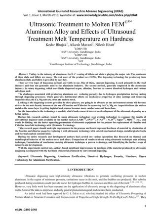Ultrasonic Treatment to Molten FEM©™ Aluminum Alloy and Effects of Ultrasound Treatment Melt ...